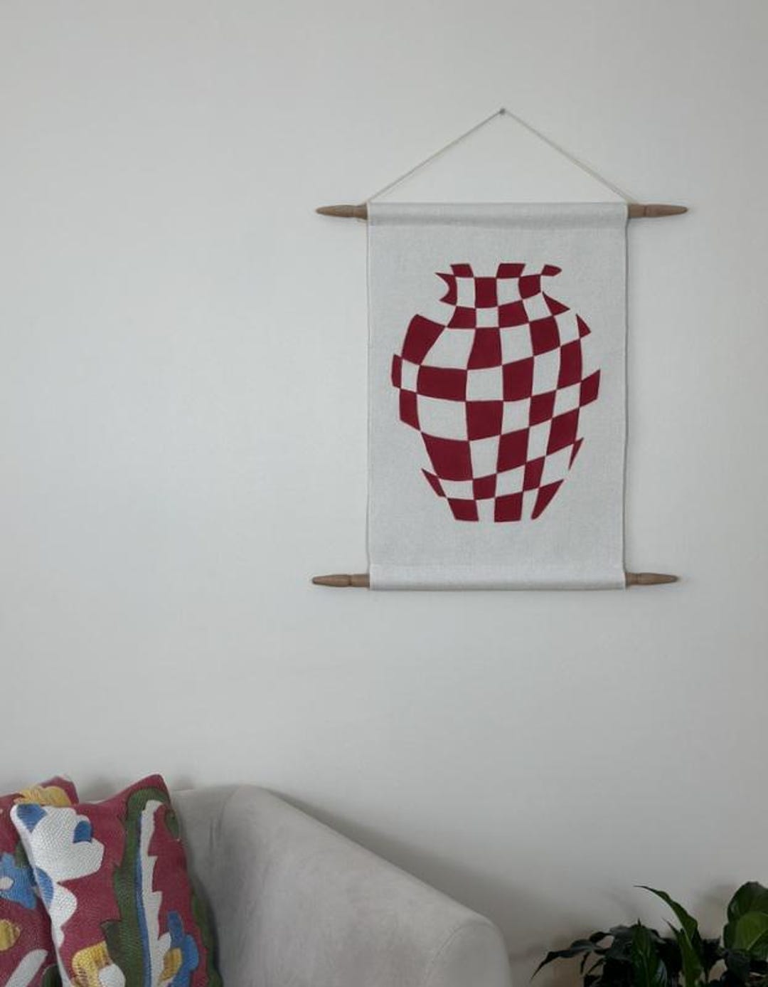 Red White Checkerboard Wall Hanging, Wall Hanging, Boho Wall Hanging ...