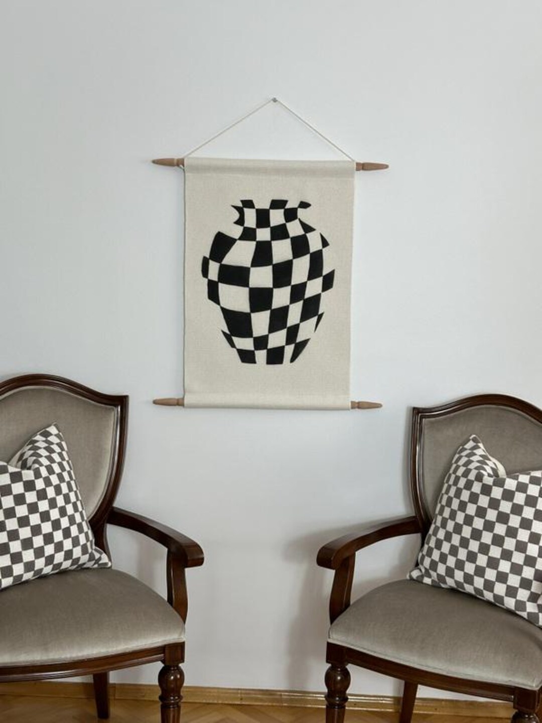 Black and White Checkered Wall Hanging, Handmade Wall Hanging, Wall ...