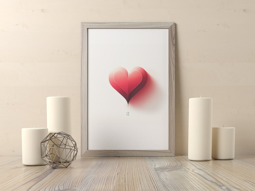 Minimalist Love Heart Poster - Elegant Red and Pink Valentine's Day ...