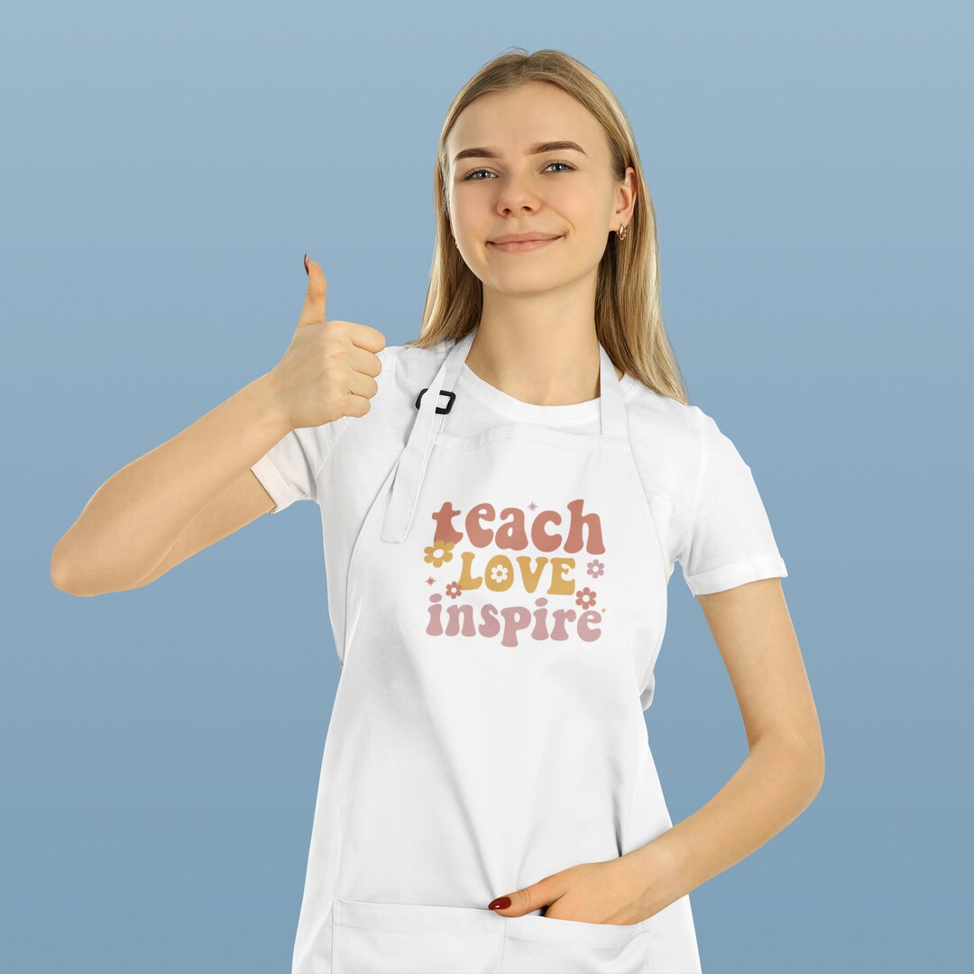 Teach, Love, Inspire Retro Teacher's Apron, Teacher Gift, Classroom ...