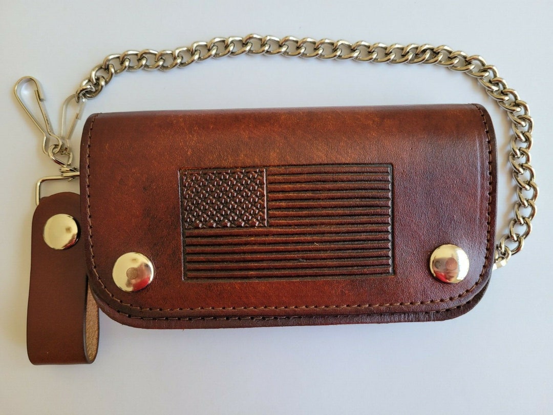 Rustic Genuine Leather Biker Wallet W/ Chain Brown Bi-fold Trucker ...