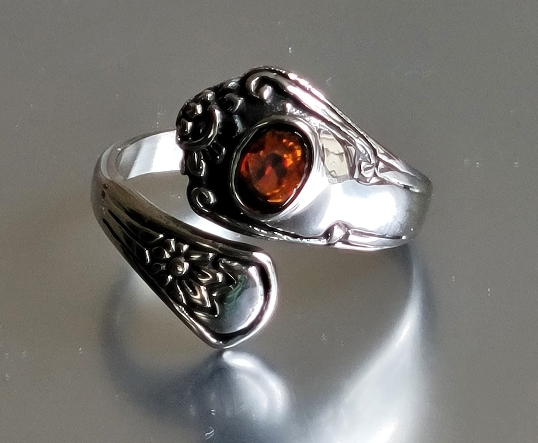 Stainless Steel Spoon Ring Antique Silver Finish Spoon Ring With Cubic ...