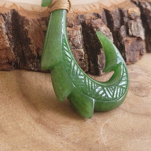 Hawaiian Natural Jade Fish Hook Necklace Hand Carved Jade Hook Hei ...