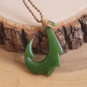 Hawaiian Natural Jade Fish Hook Necklace Hand Carved Jade Hook Hei ...