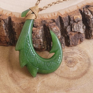 Hawaiian Natural Jade Fish Hook Necklace Hand Carved Jade Hook Hei ...