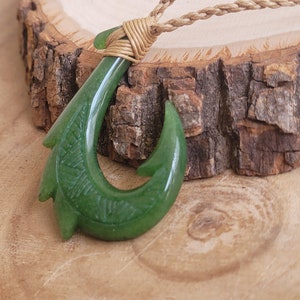 Hawaiian Natural Jade Fish Hook Necklace Hand Carved Jade Hook Hei ...