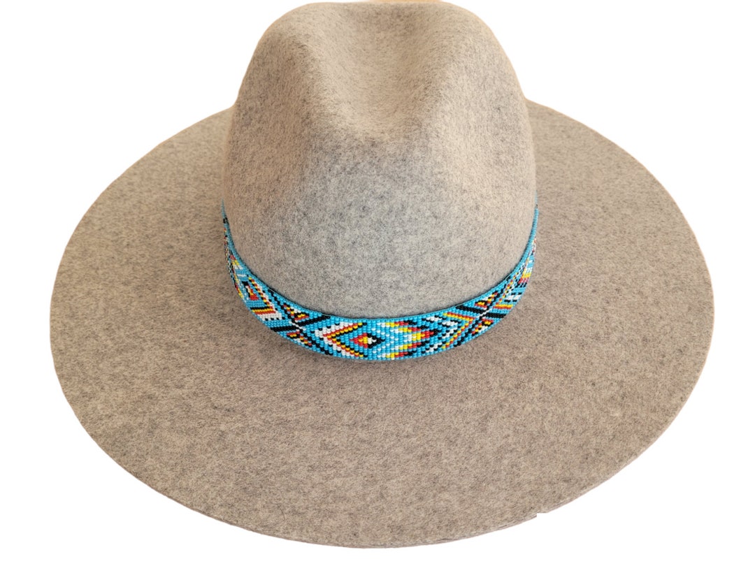 Western Seed Beaded Hat Band Fit Cowboy Hatband Light Blue Hat Band ...