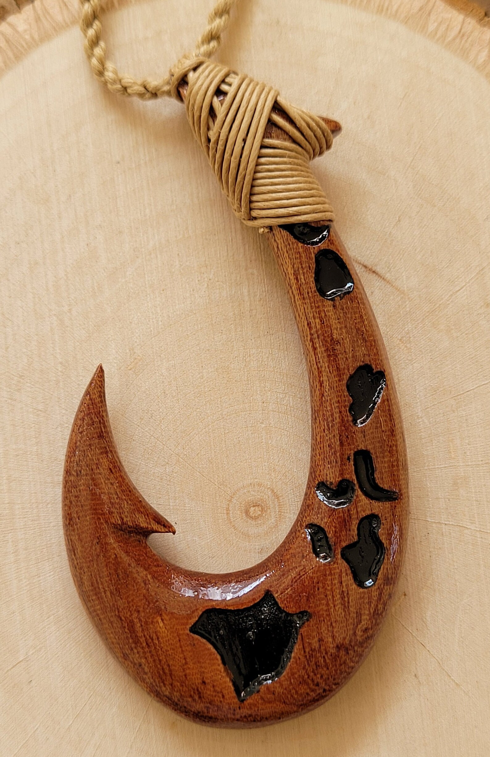 Genuine Koa Wood Hawaiian Fish Hook XL Pendant Necklace - Etsy