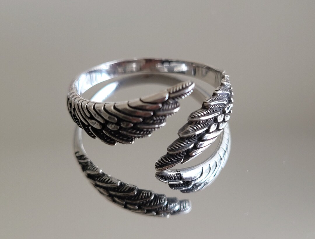 925 Sterling Silver Angel Detailed Wings Ring Antique Silver Wings Boho ...