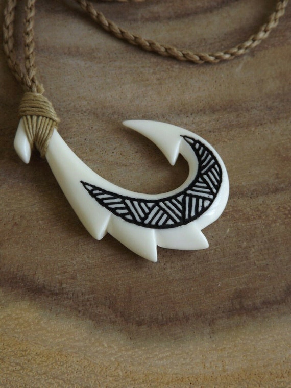 Hawaiian Buffalo Bone Hook Pendant Adjustable Necklace Choker - Etsy