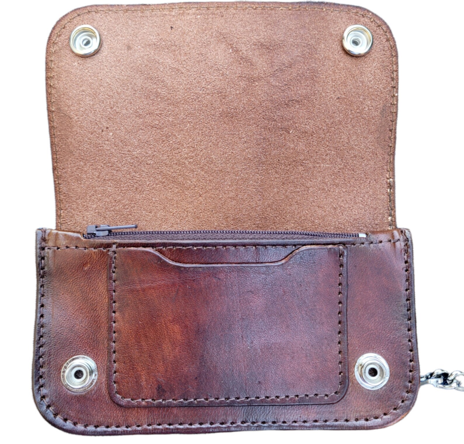 Rustic Genuine Leather Biker Wallet W/ Chain Brown Bi-fold - Etsy