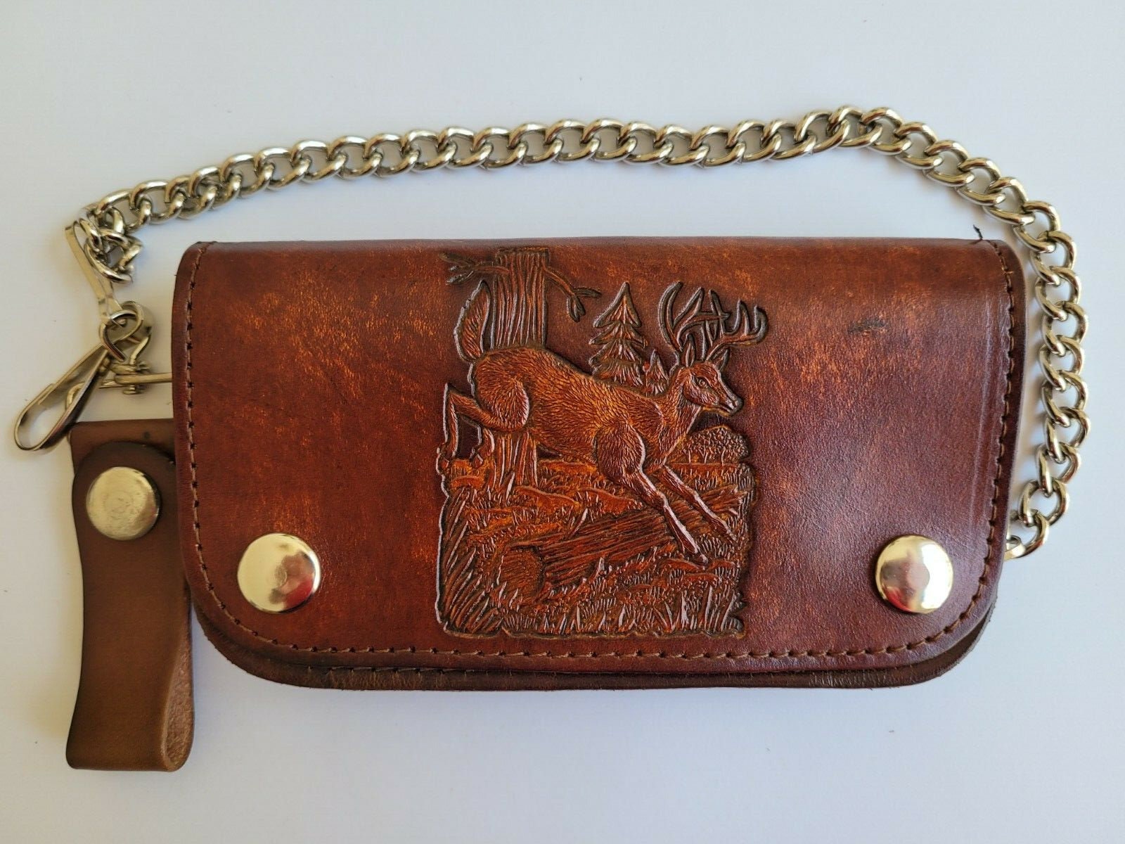 Rustic Genuine Leather Biker Wallet W/ Chain Brown Bi-fold - Etsy