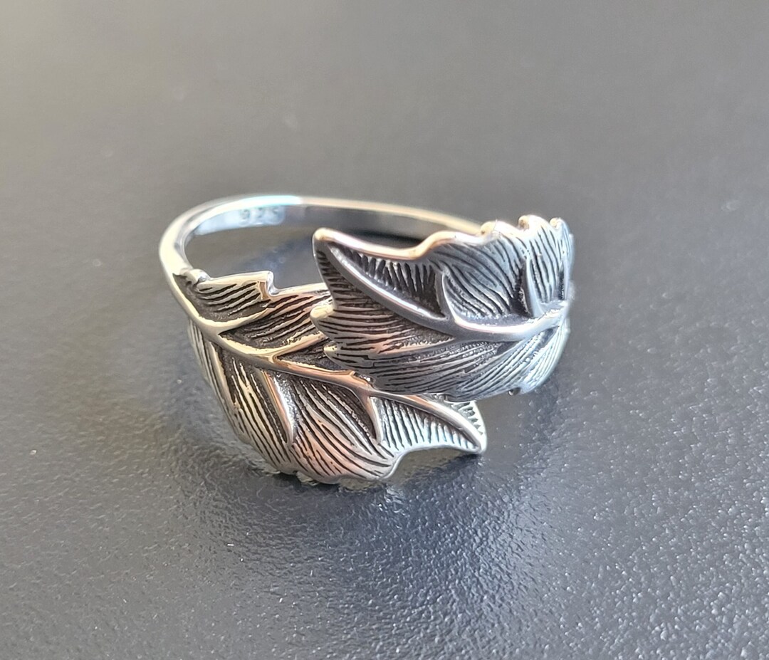 Sterling Silver Fall Leaves Spoon Ring Antique Silver Adjustable Autumn ...