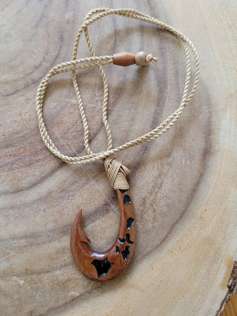 Genuine Koa Wood Hawaiian Fish Hook XL Pendant Necklace - Etsy