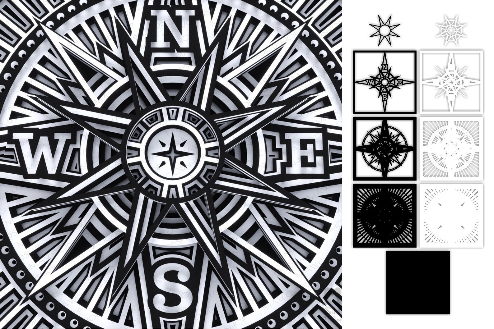 Layered Compass SVG 3D SVG Compass Mandala For Cutting Laser | Etsy