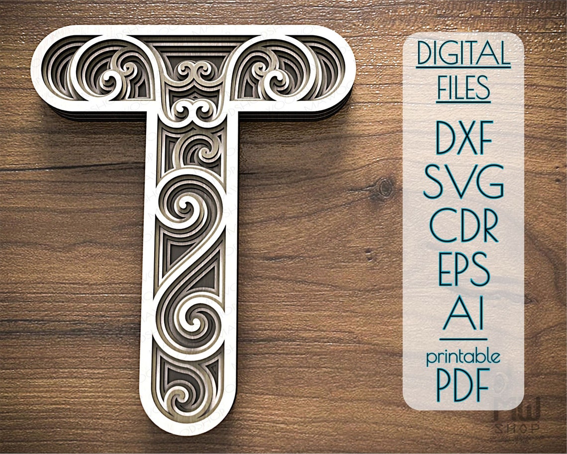 Layered Letter T 3D Letter T Svg 3d Layered Mandala SVG | Etsy