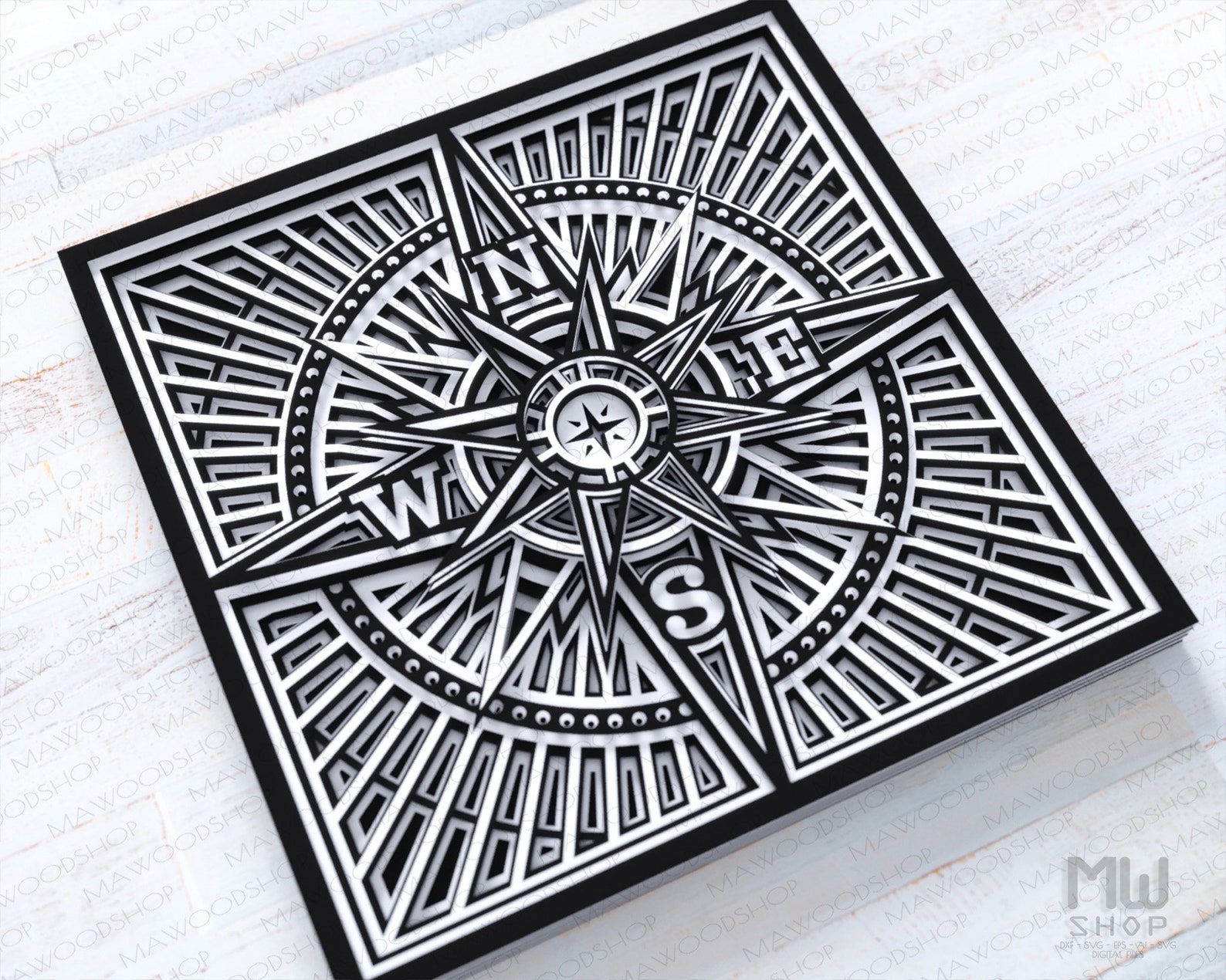 Layered Compass SVG 3D SVG Compass Mandala For Cutting Laser | Etsy