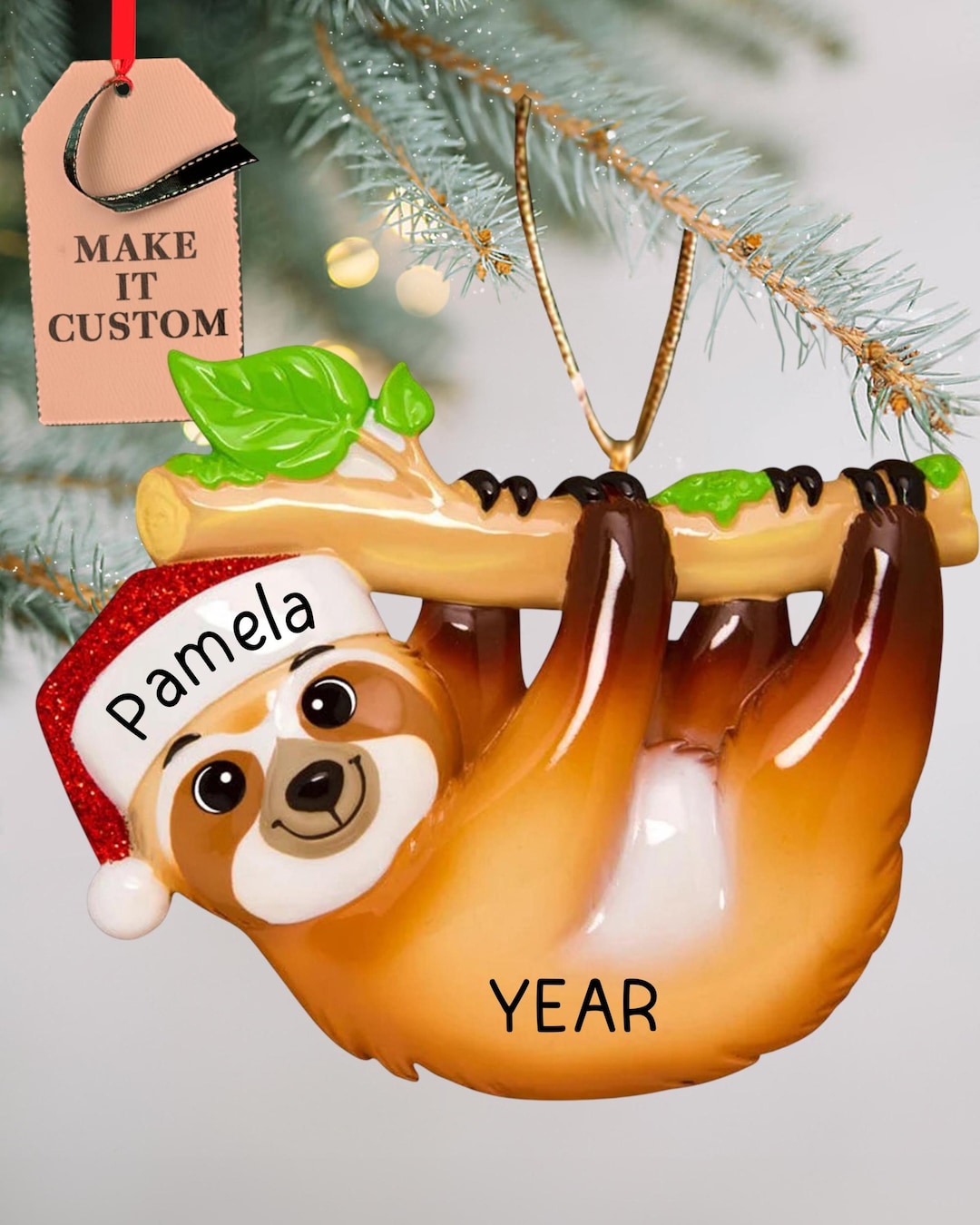 Personalized Sloth Ornament • Custom Sloth Christmas Tree Presents ...