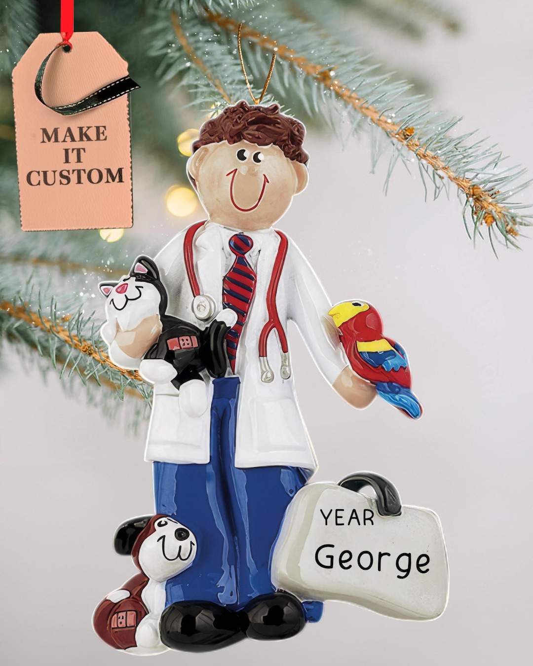 Personalized Guy Veterinary Christmas Ornament • Custom Gift for Vet ...