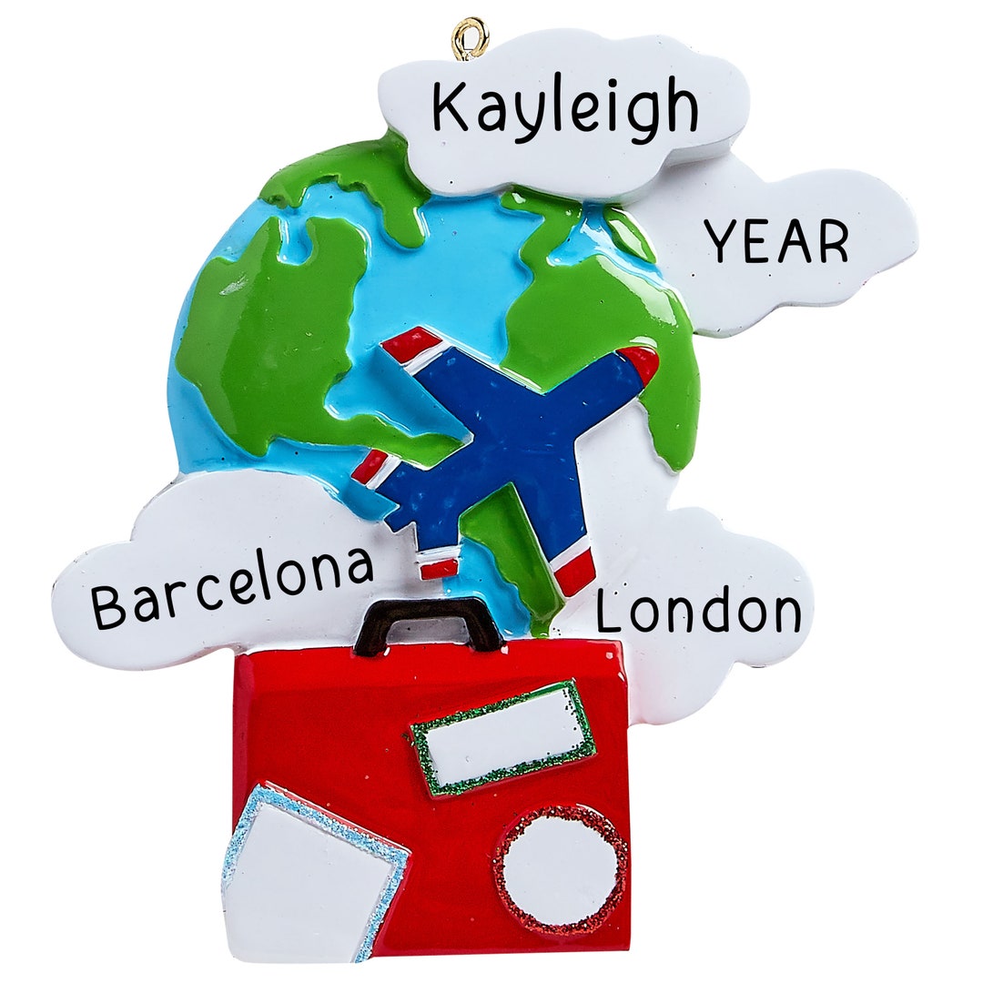 World Traveler Ornament Personalized Airplane Christmas Ornament World ...