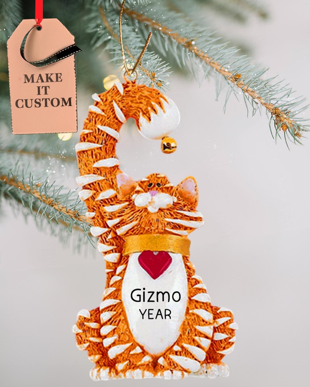 Personalized Orange Cat Long Tail and Bell Ornament • Custom Orange ...