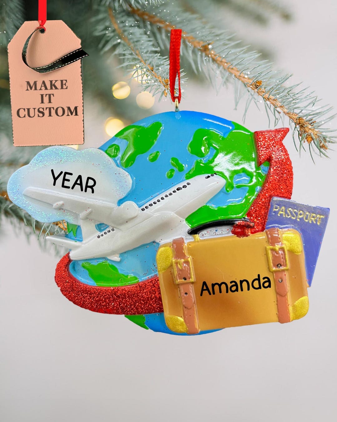 World Traveler Ornament, Personalized Travel Christmas Ornament, Globe ...
