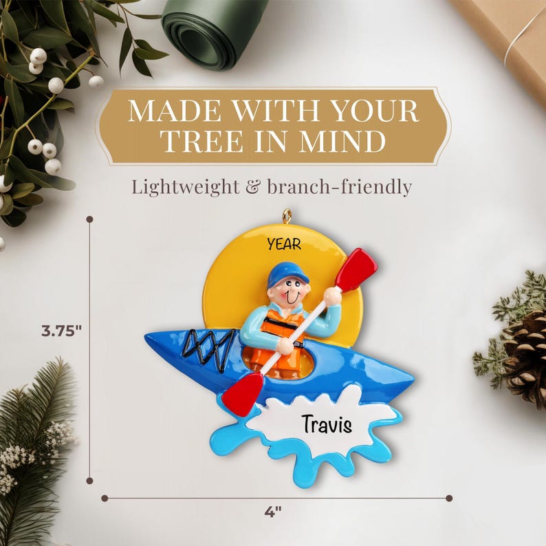Male Kayaking Ornament • Personalized Kayak Boat Gifts for Him ...