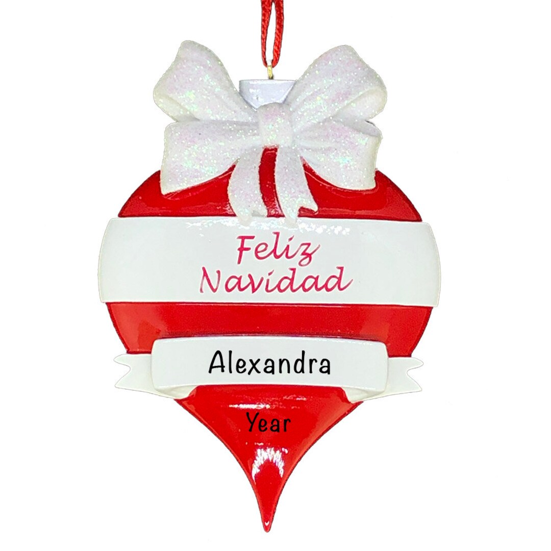 RED BALL ORNAMENT Feliz Navidad Ornament Custom Christmas Decorations ...