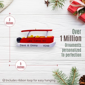 Custom Red Pontoon Boat Christmas Ornament Personalized Holiday ...