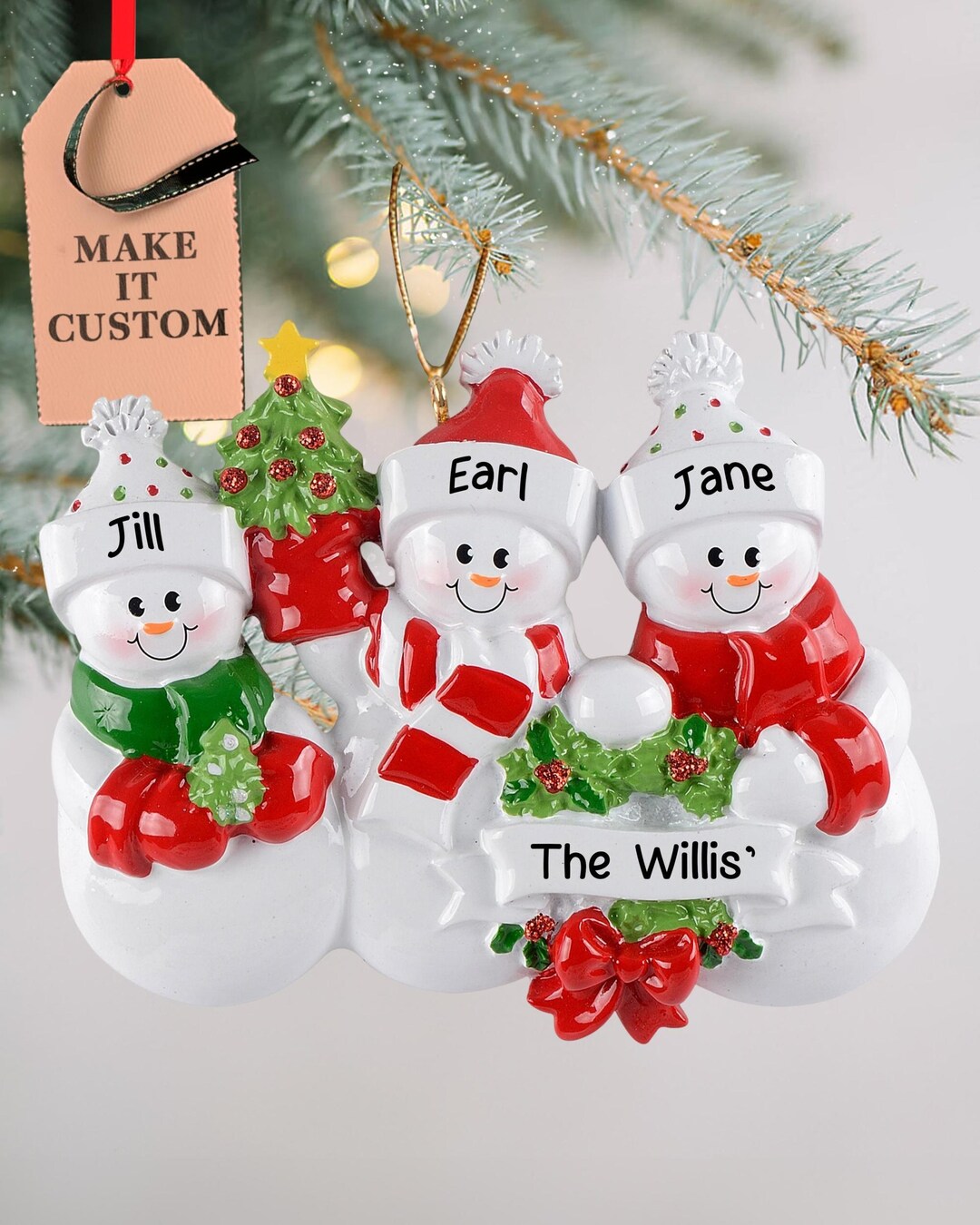 Personalized Snow Family Christmas Ornaments • Custom Snowman Family ...