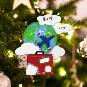 World Traveler Ornament Personalized Airplane Christmas Ornament World ...