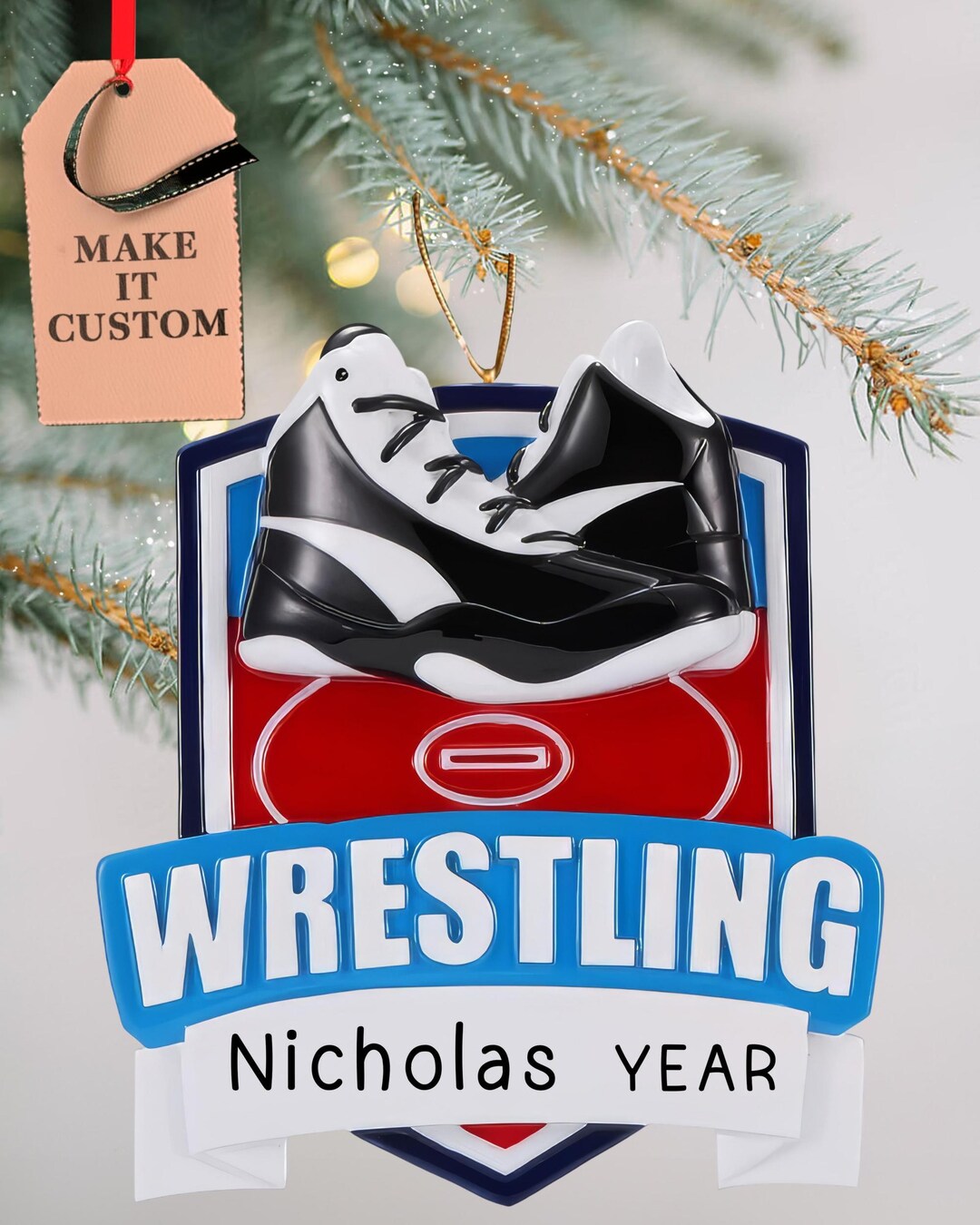 Personalized Wrestling Shield Christmas Ornament • Custom Wrestler Fans ...