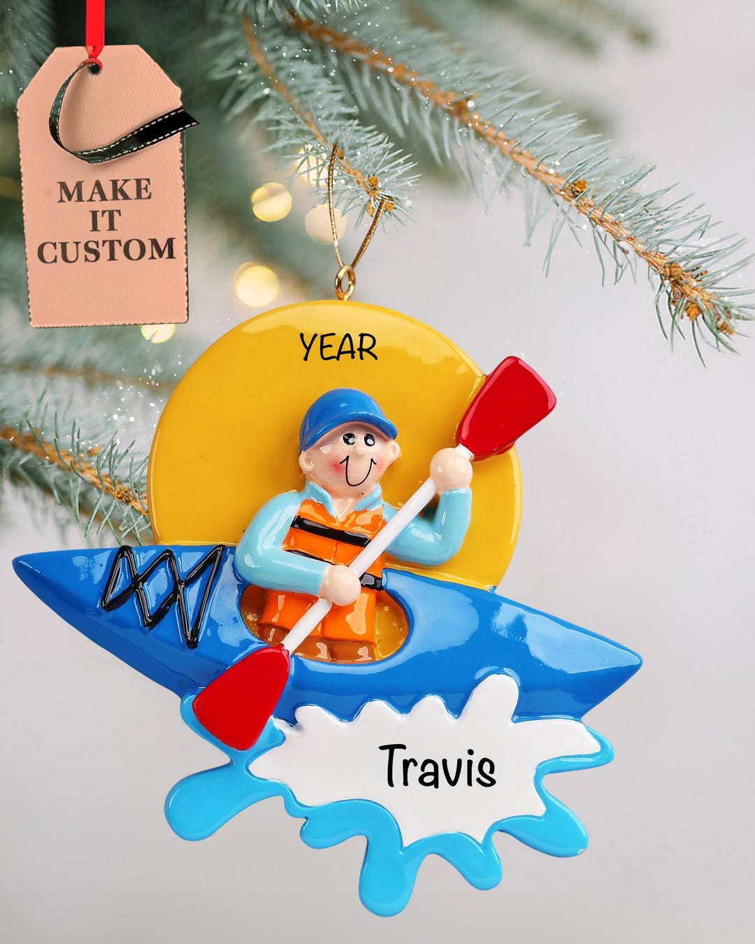 Male Kayaking Ornament • Personalized Kayak Boat Gifts for Him ...