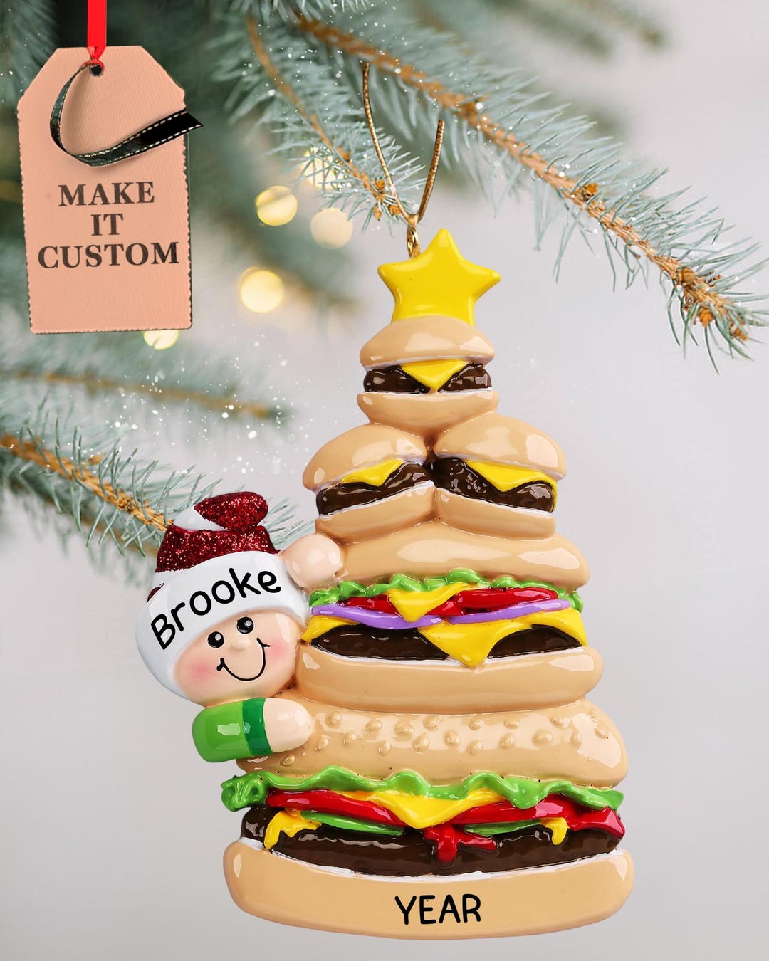 Burger Ornament Fast Food Christmas Ornament Holiday Miniature Hamburger / Cheeseburger Tree ...