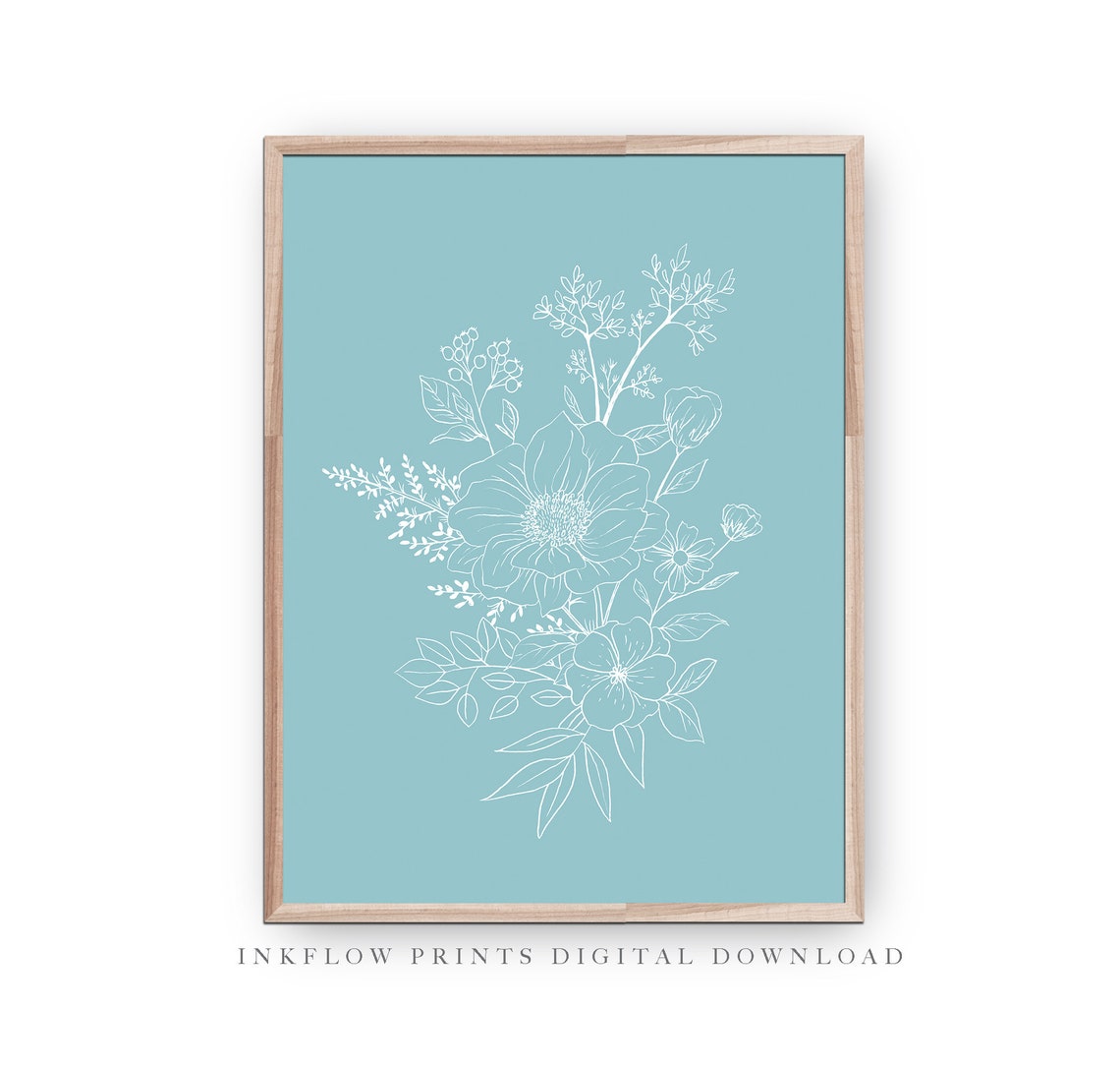 Light Blue Botanical Illustration DIGITAL DOWNLOAD Floral | Etsy