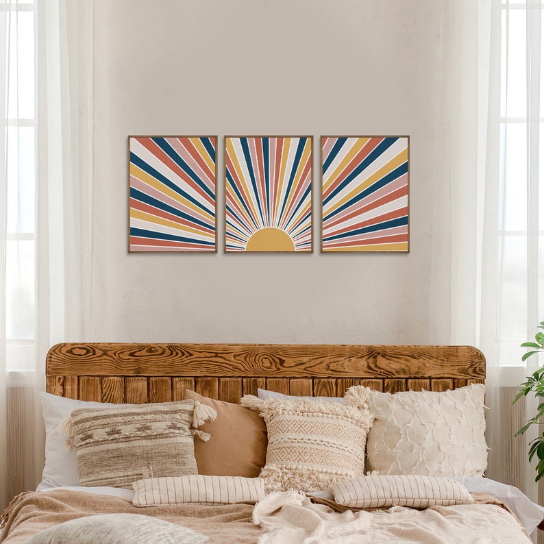 PRINTED Retro Sun Rays Wall Art Print Boho Sunrays Posters - Etsy
