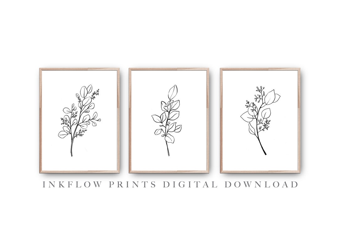 3 Set Black White Leaf Wall Art, DIGITAL DOWNLOAD, 3 Piece Leaves ...