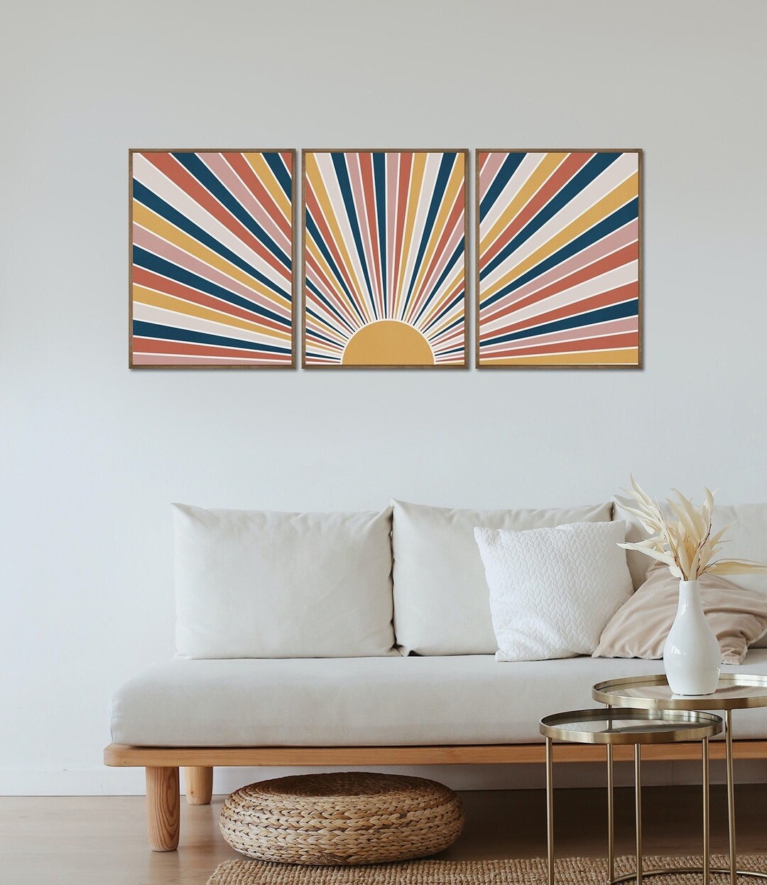 Retro Sun Rays Wall Art Print Digital Download, Printable Boho Sunrays ...