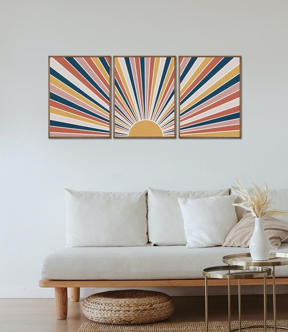 PRINTED Retro Sun Rays Wall Art Print Boho Sunrays Posters - Etsy