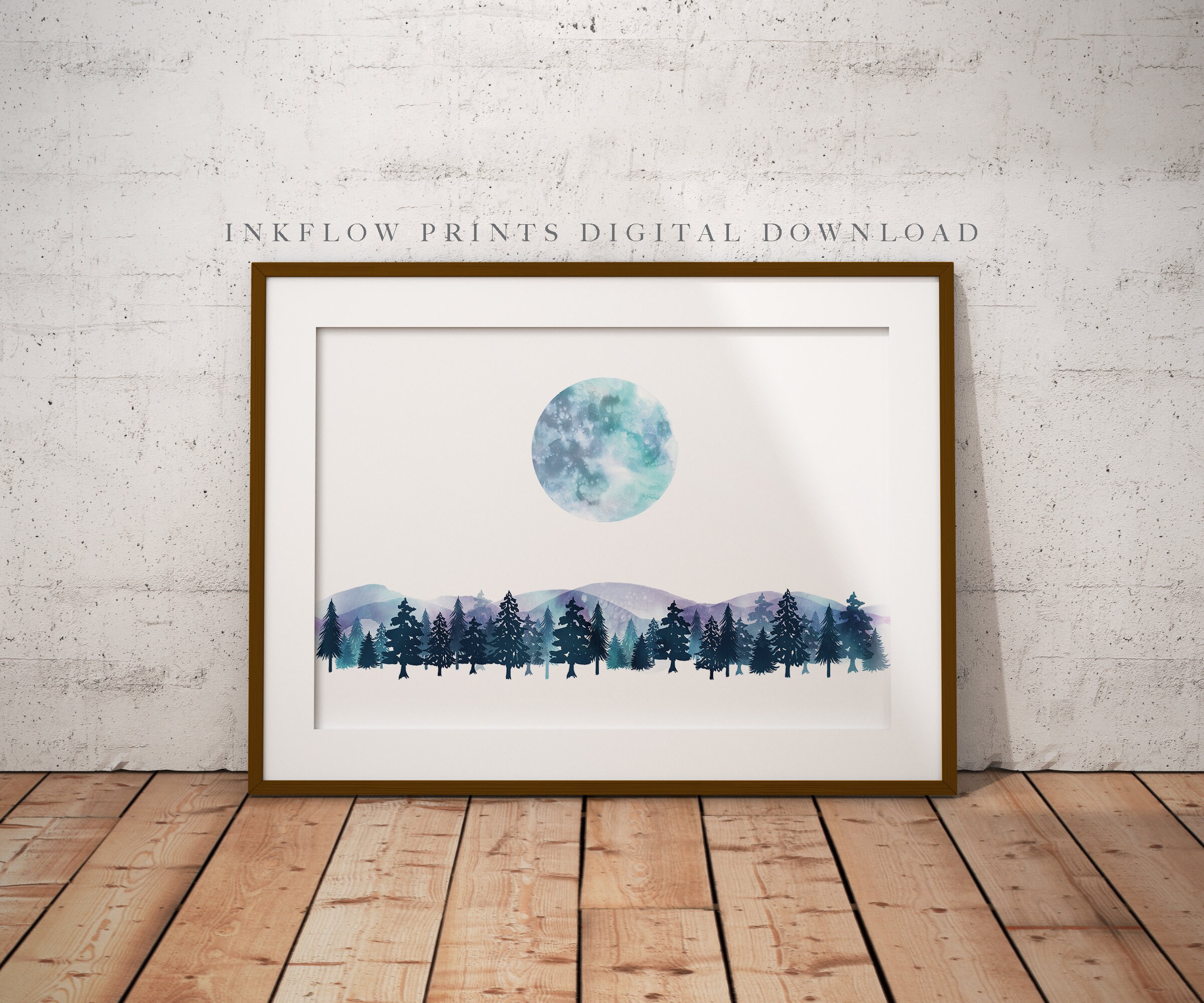 Moon Forest Landscape Downloadable Art Print DIGITAL | Etsy