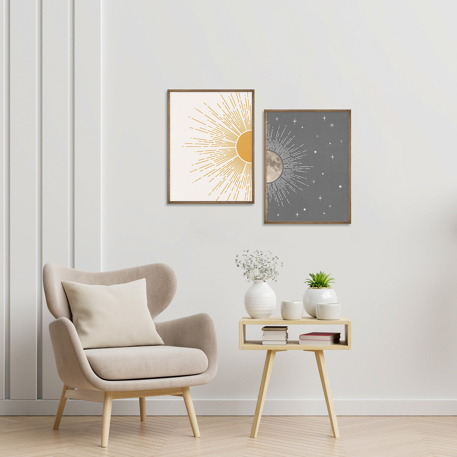PRINTED Sun Moon Stars Boho Wall Art Print 12x16 Inches Set of - Etsy