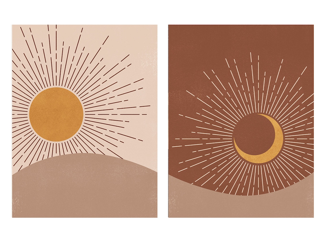 PRINTED Sun Moon Boho Wall Art Print 12x16 Inches Set of 2 - Etsy