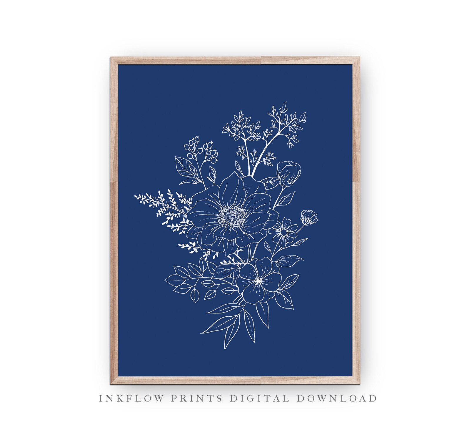 Navy Blue Botanical Illustration, DIGITAL DOWNLOAD, Floral Minimal Art ...