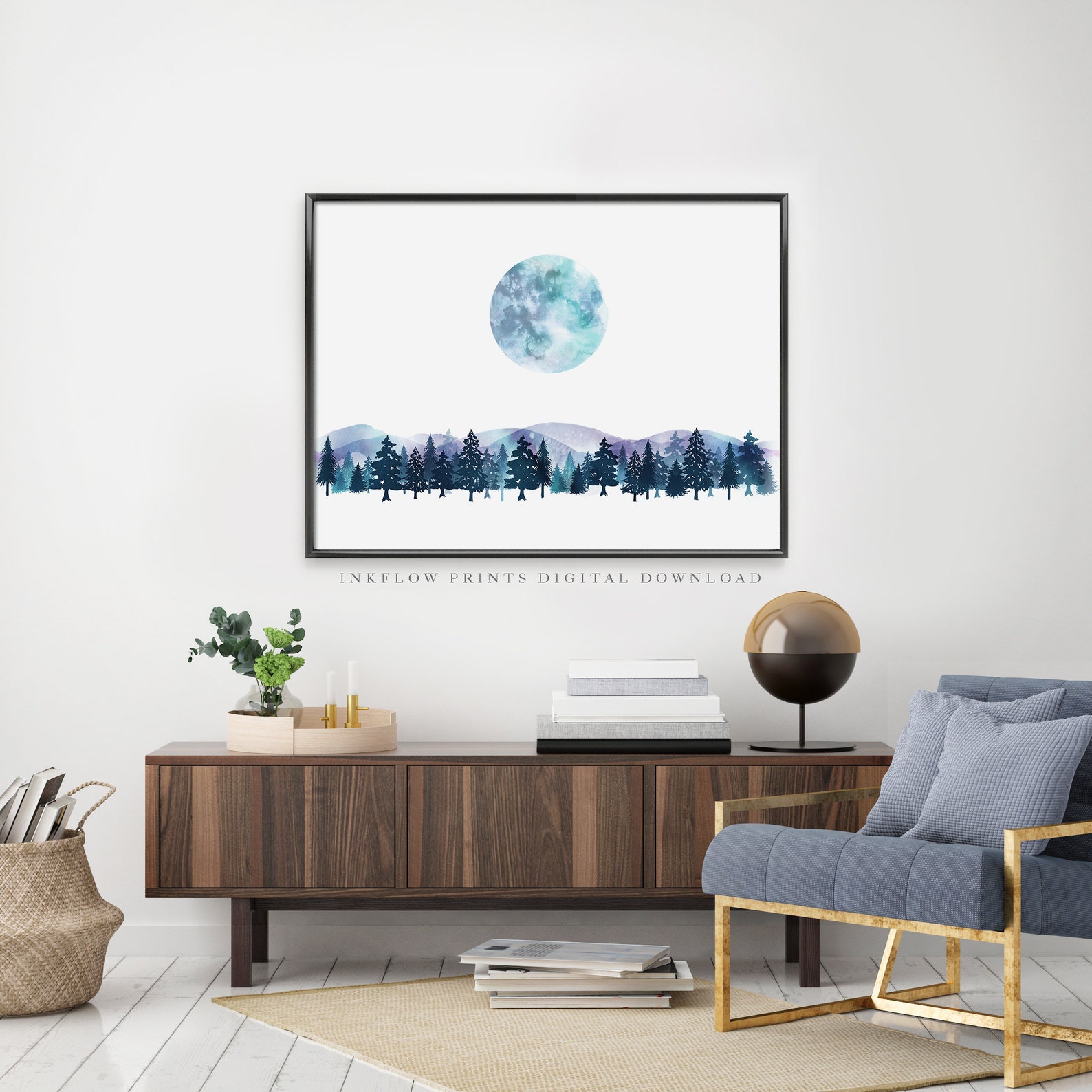 Moon Forest Landscape Downloadable Art Print DIGITAL - Etsy