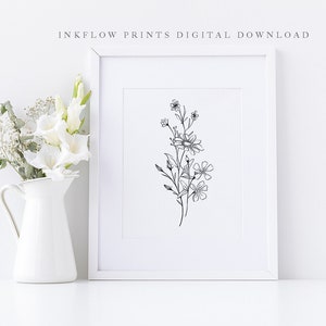 Black and White Botanical Illustration, DIGITAL DOWNLOAD, Floral Room ...