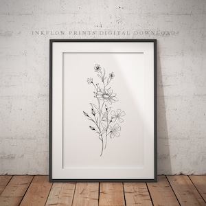 Black and White Botanical Illustration, DIGITAL DOWNLOAD, Floral Room ...