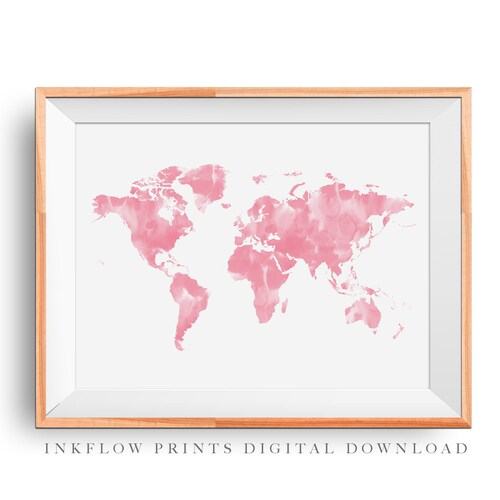 Pink World Map Wall Art Girl Nursery Decor Digital Art Prints - Etsy