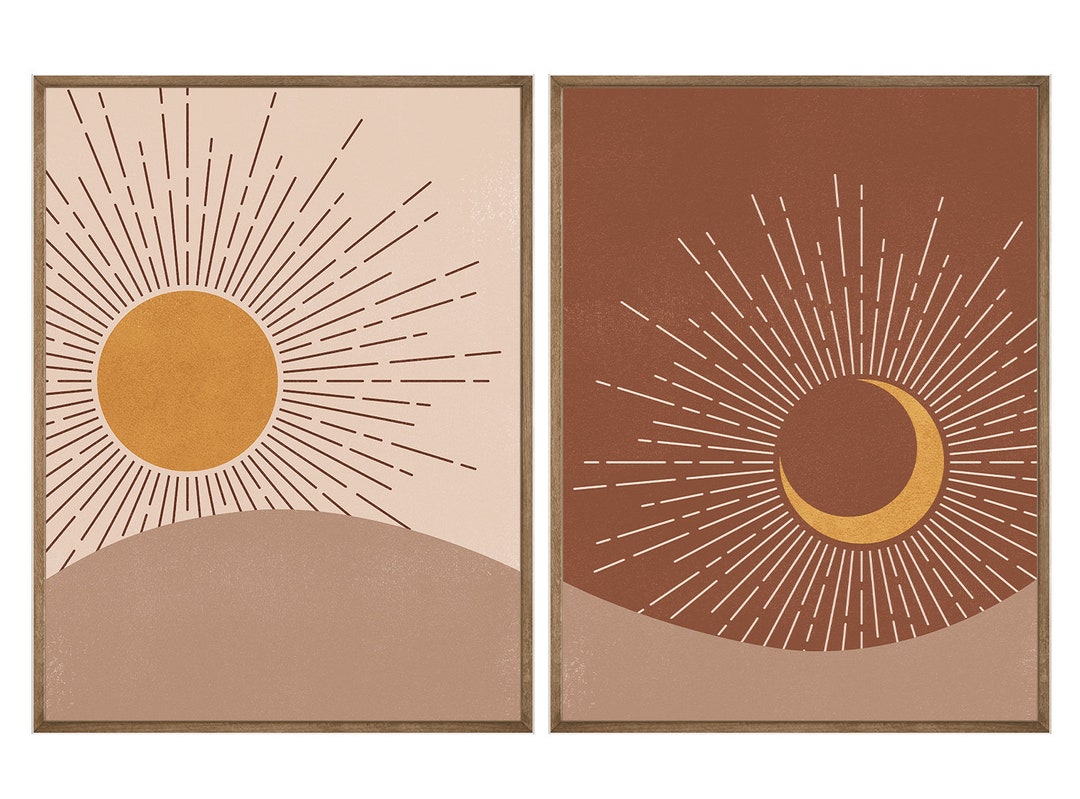 PRINTED Sun Moon Boho Wall Art Print 12x16 Inches Set of 2, Celestial ...