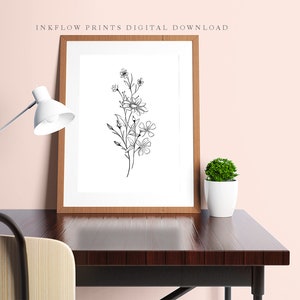 Black and White Botanical Illustration, DIGITAL DOWNLOAD, Floral Room ...