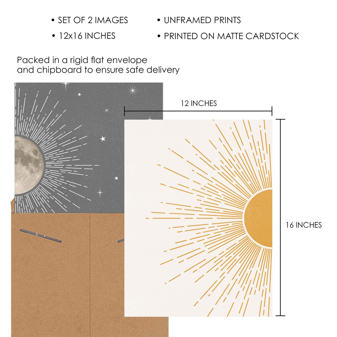 PRINTED Sun Moon Stars Boho Wall Art Print 12x16 Inches Set of - Etsy